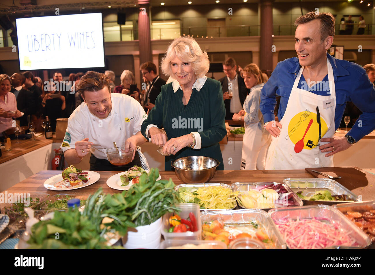 Jamie Oliver (left), the Duchess of Cornwall and Peter Harding of ...
