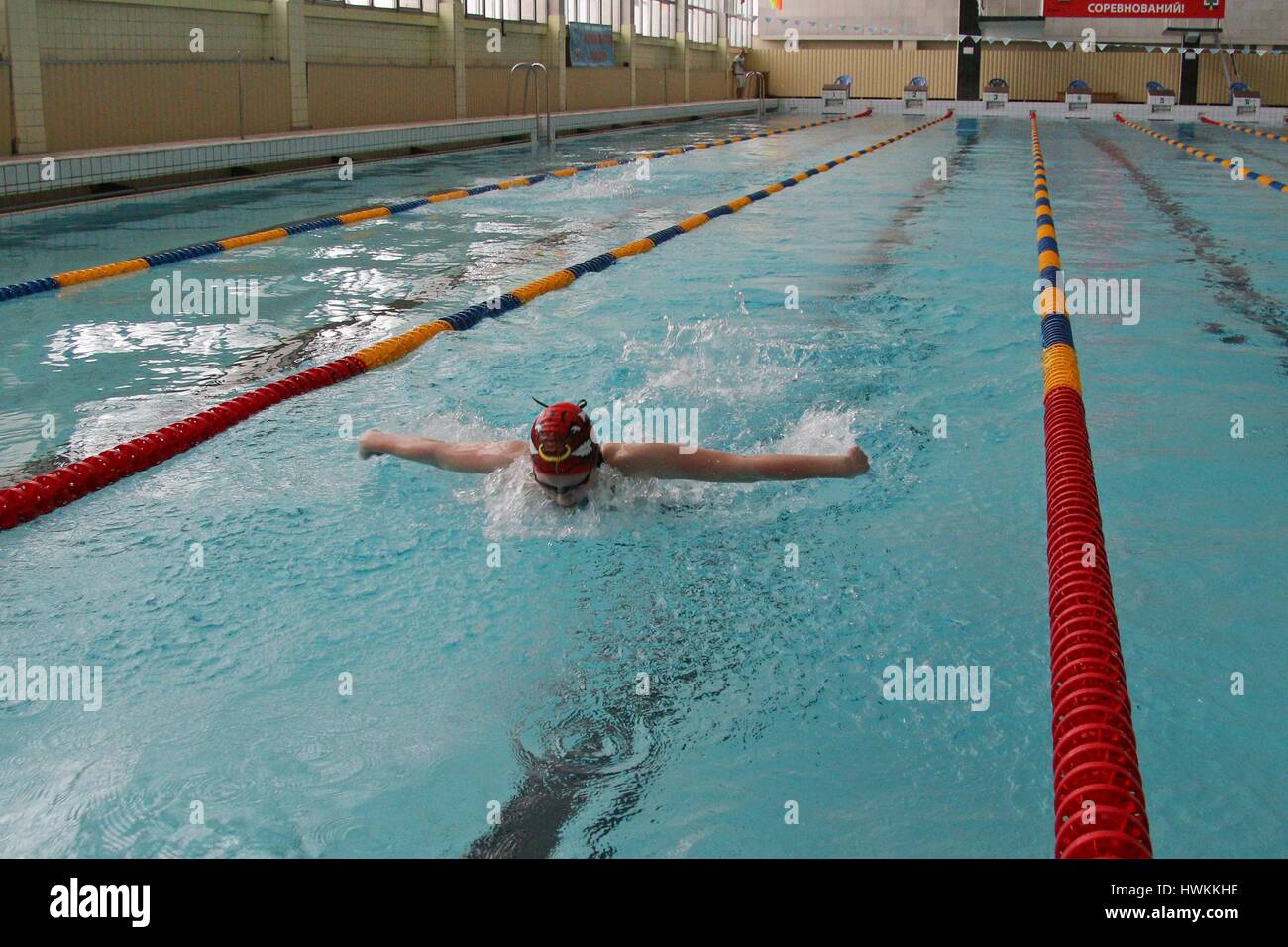 Swimming in the pool. Training in swimming Stock Photo - Alamy