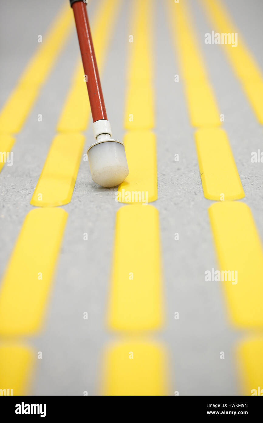 Blind pedestrian walking and detecting markings on tactile paving with ...