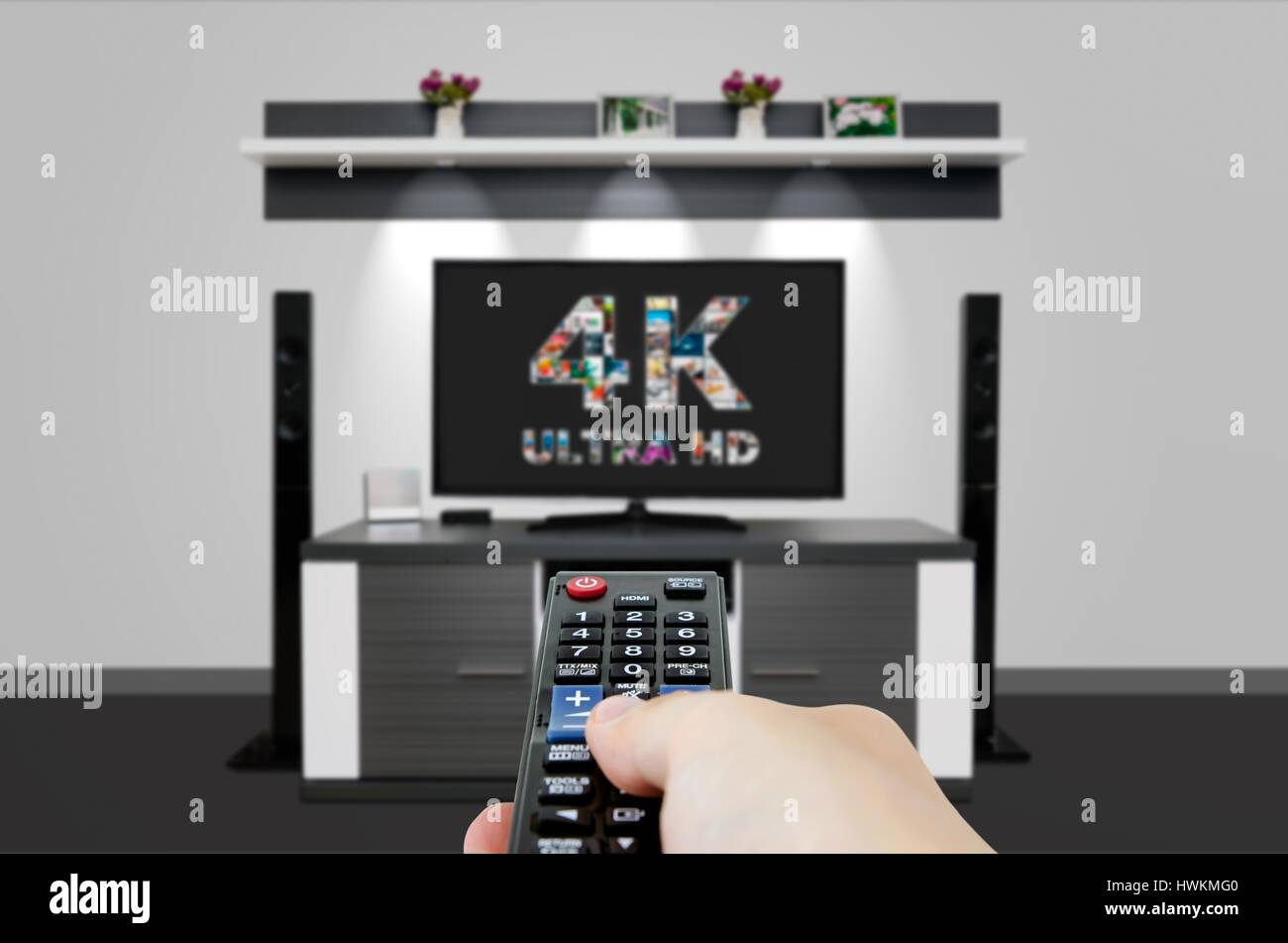 TV ultra HD. 4K television resolution technology. Watch TV in home ...