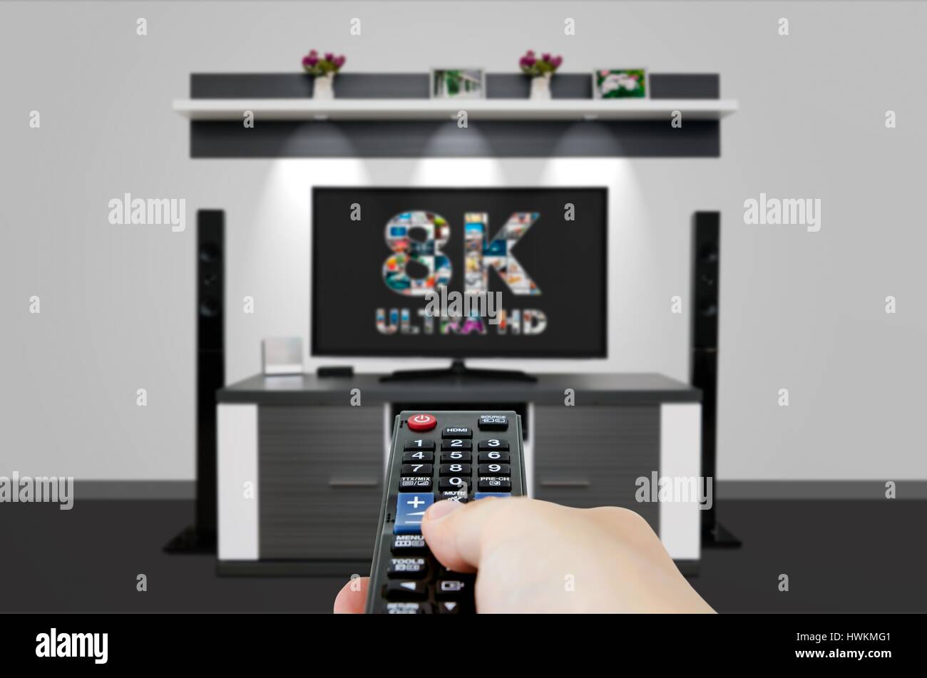 TV ultra HD. 8K television resolution technology. Watch TV in home ...