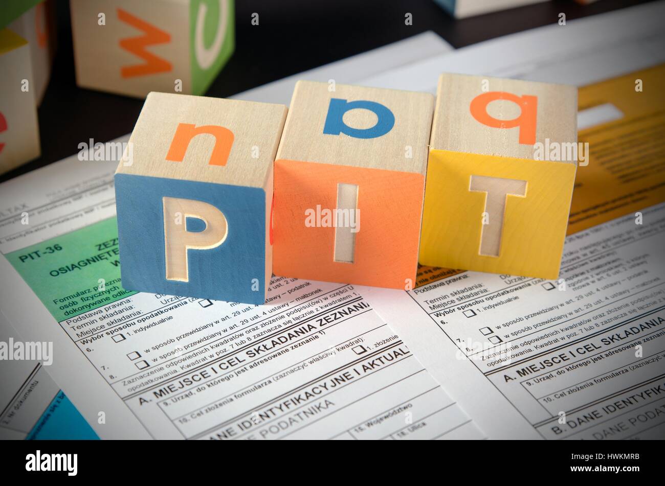 PIT word with colorful blocks. polish tax form money business finance ...