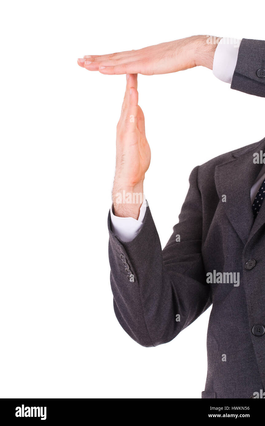 Businessman showing time out sign with hands Stock Photo - Alamy