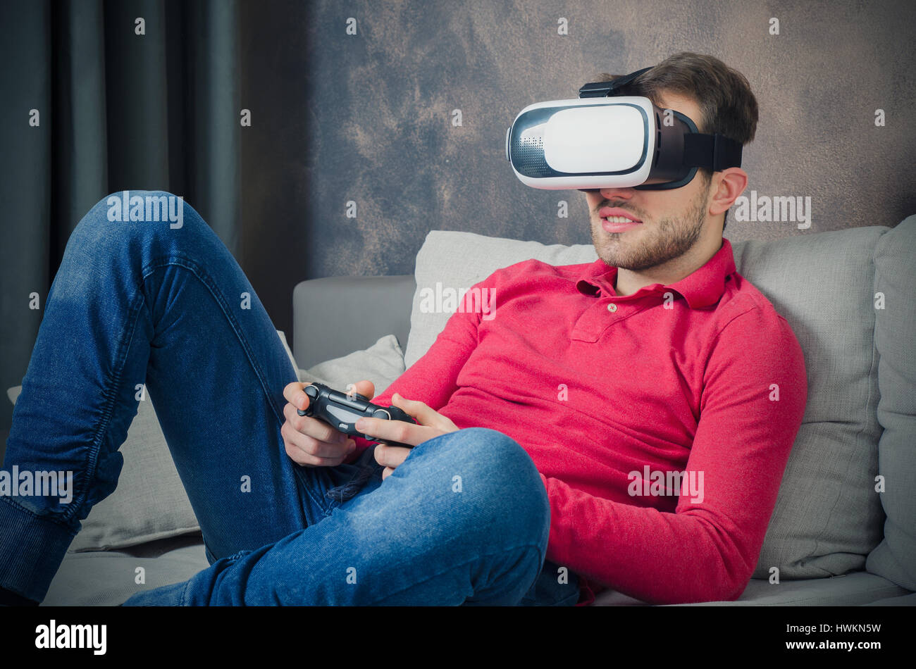Man using VR virtual reality glasses and playing video games. video vr ...