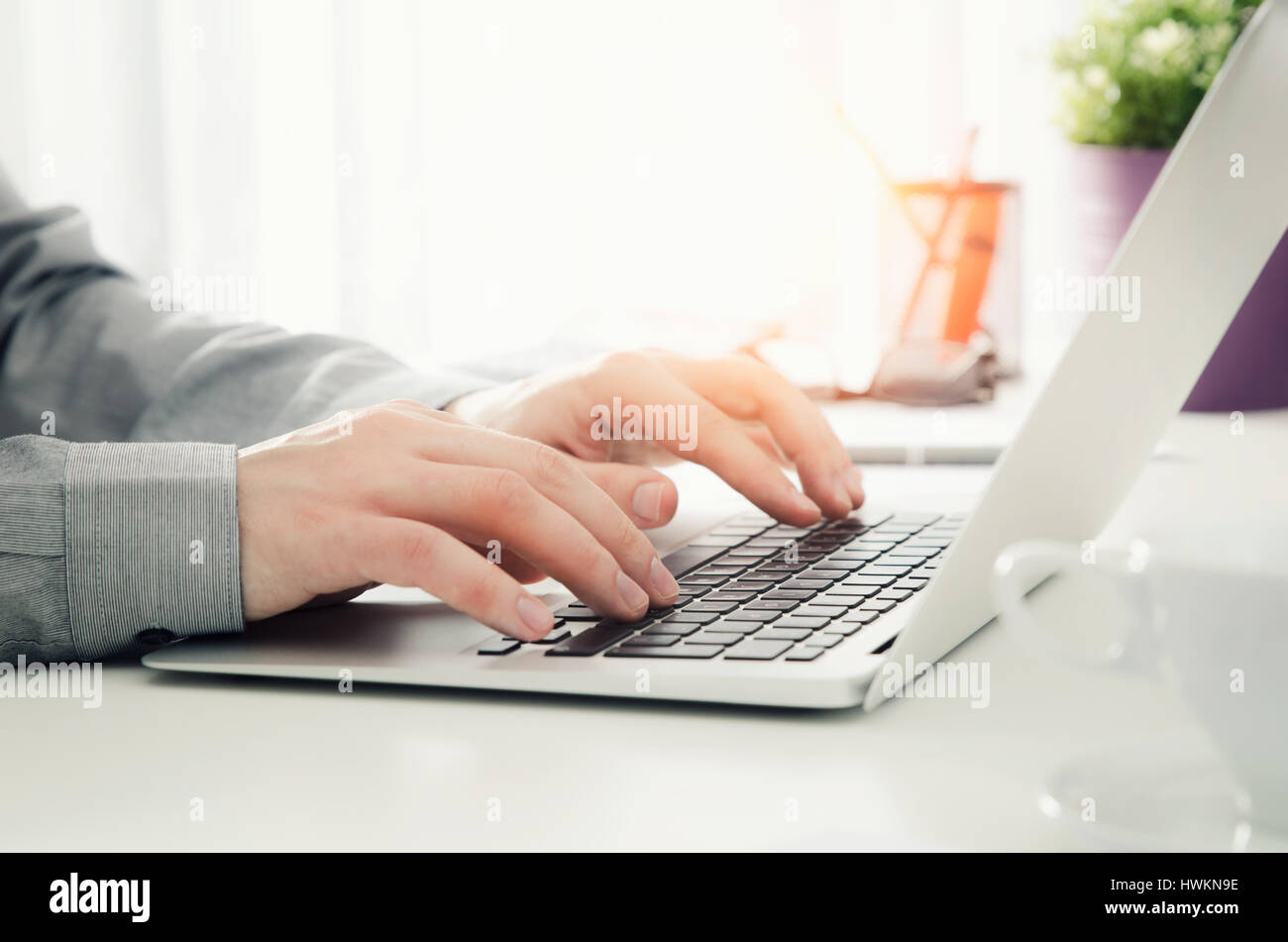 Man working in the office with laptop. computer business desk man work ...