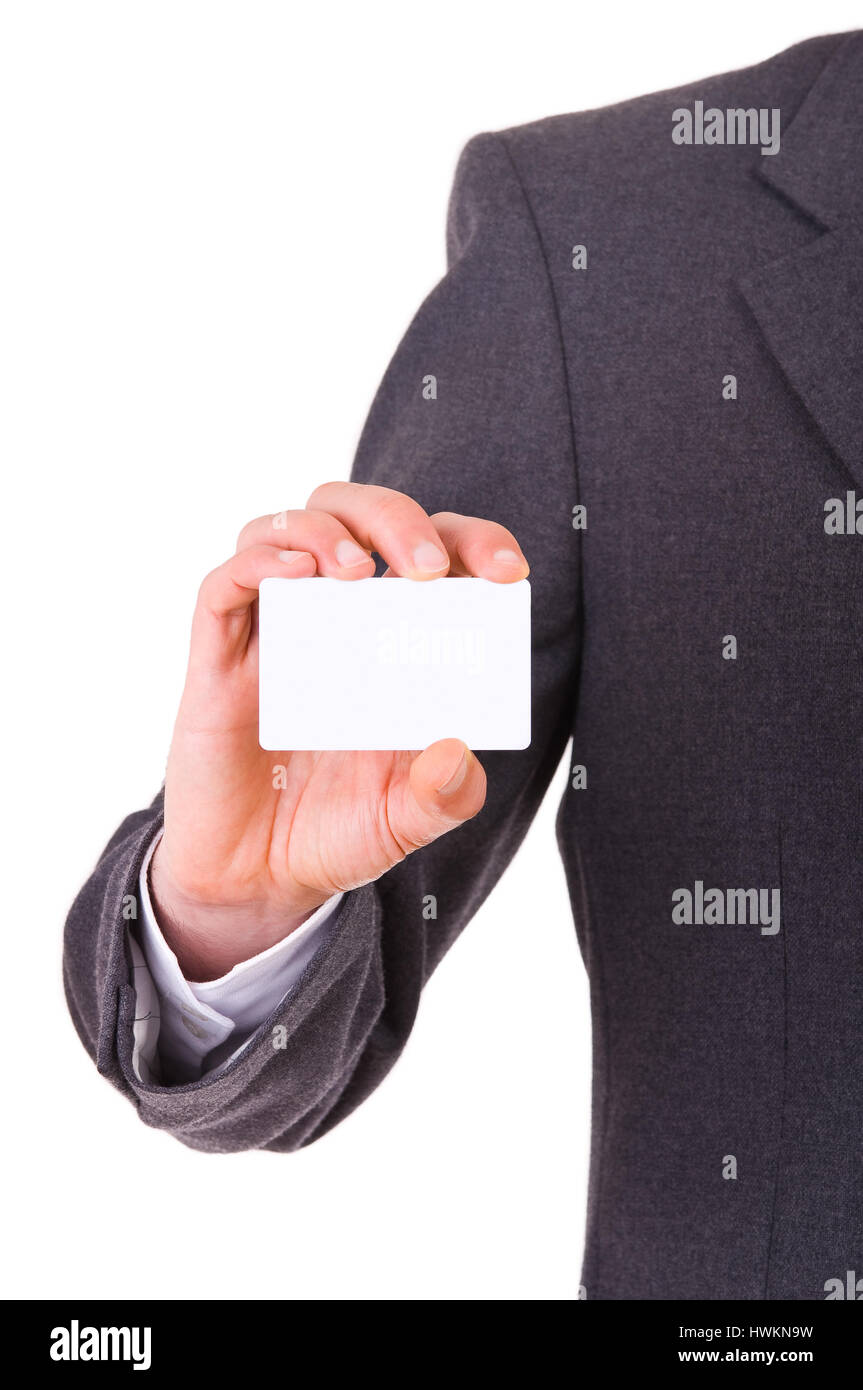 Business man showing blank card Stock Photo - Alamy