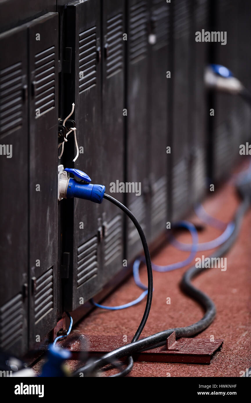 Industrial power plugs and sockets connected on a panel Stock Photo - Alamy