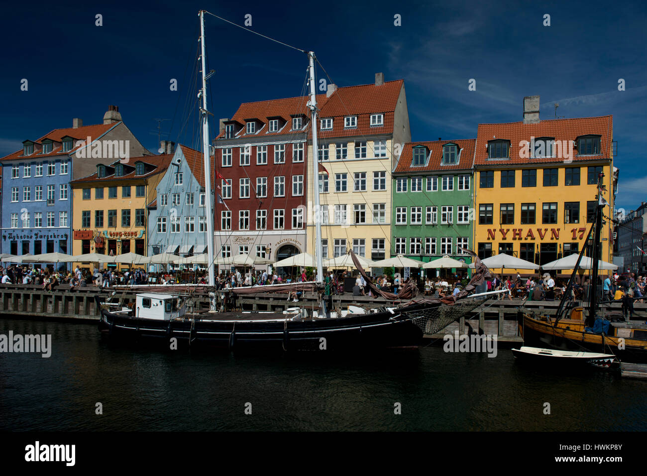 the skyline of the nyhavn, historical channel in the center of ...