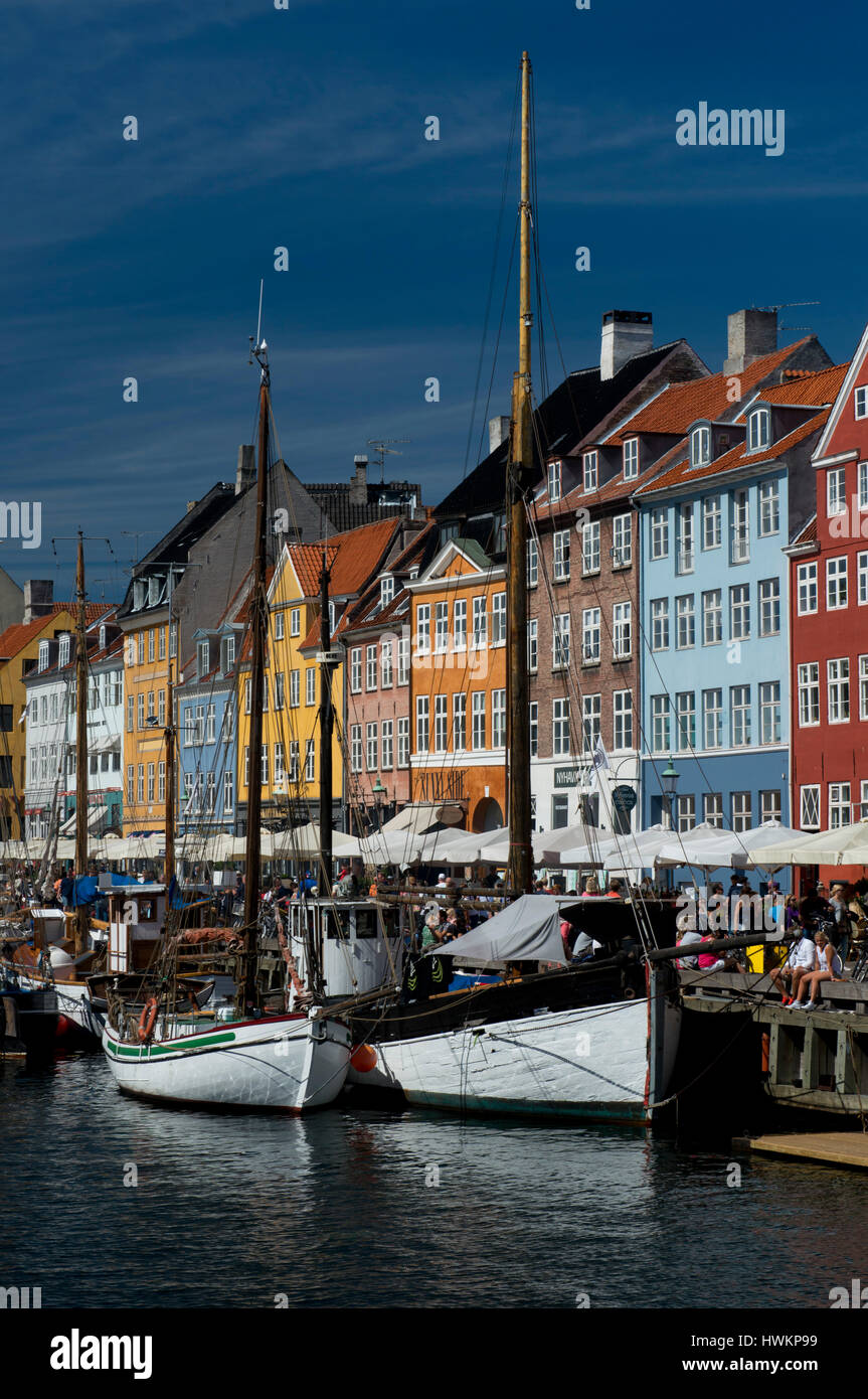 the skyline of the nyhavn, historical channel in the center of ...