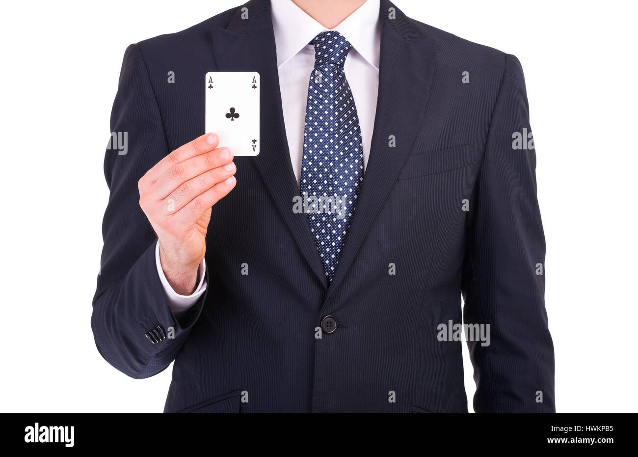 Businessman showing playing card Stock Photo - Alamy
