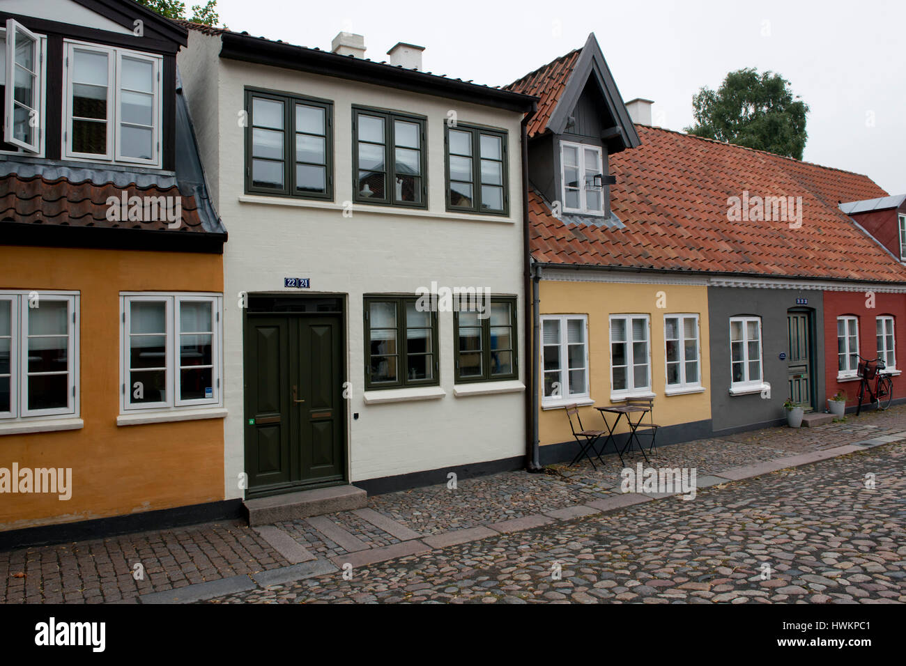 Ancient houses in the old town center of the city of Odense, Funen ...