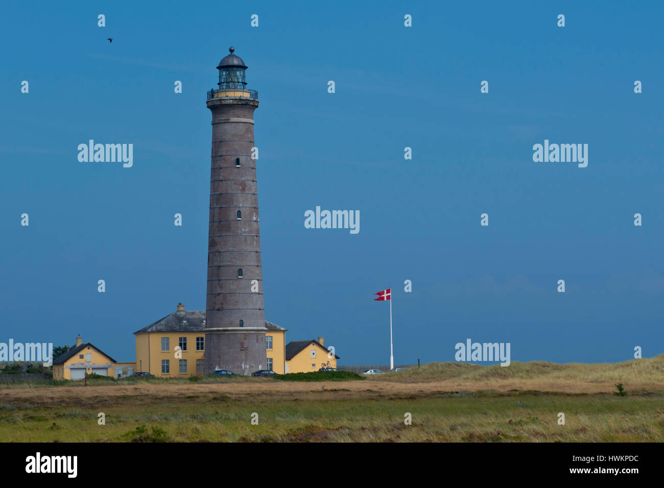 Lighthouse situated in Grenen, near Skagen, Jutland, where North Sea ...