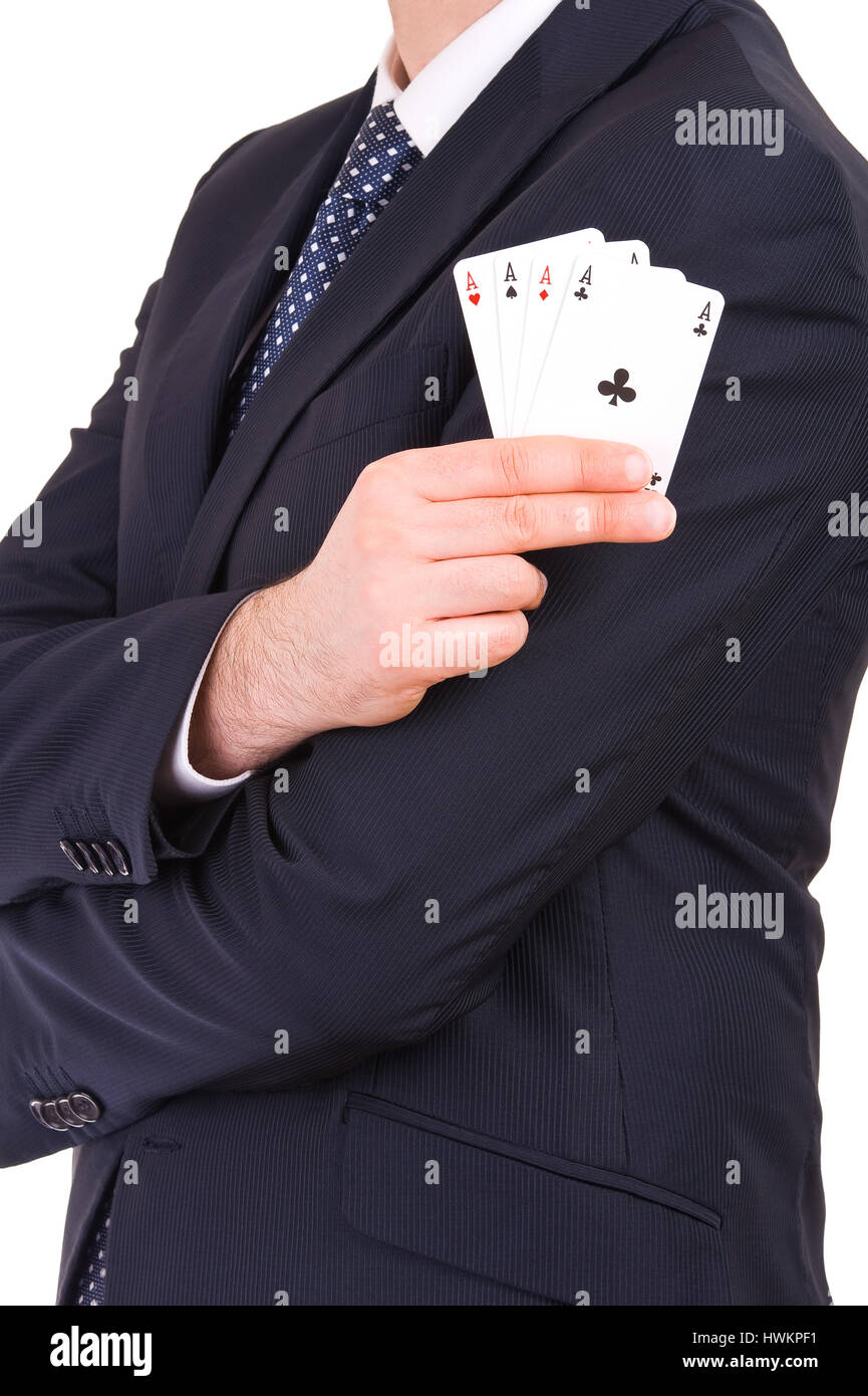 Businessman showing playing cards Stock Photo - Alamy