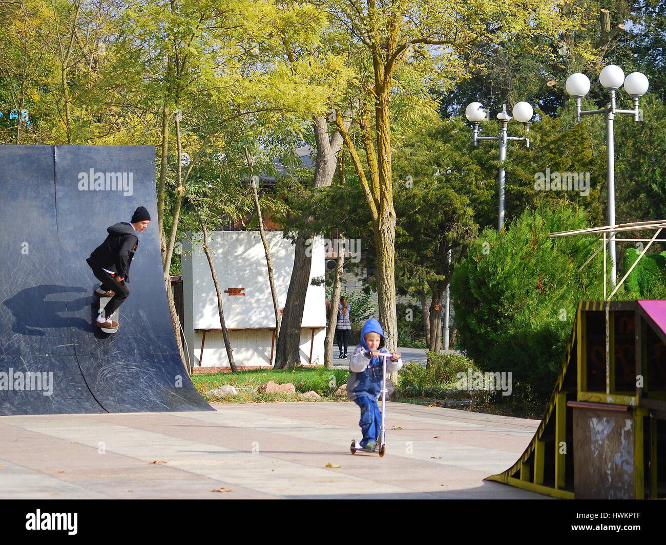 The ride on the rollers. Training for riding on roller skates Stock ...