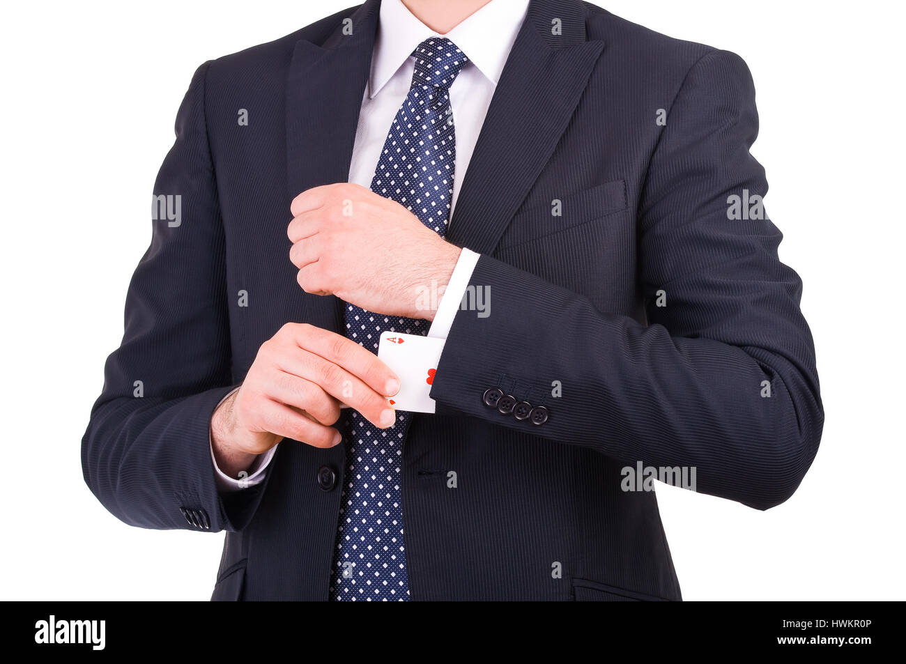 Businessman with ace card hidden under sleeve Stock Photo - Alamy