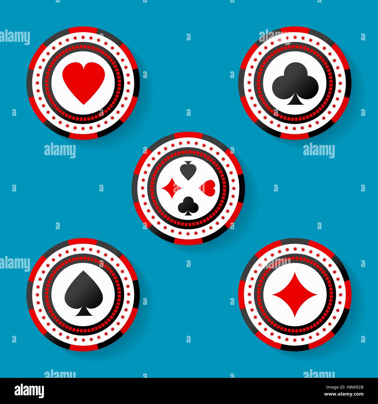 Icon set of casino chips symbols with cards suits Stock Vector Image ...