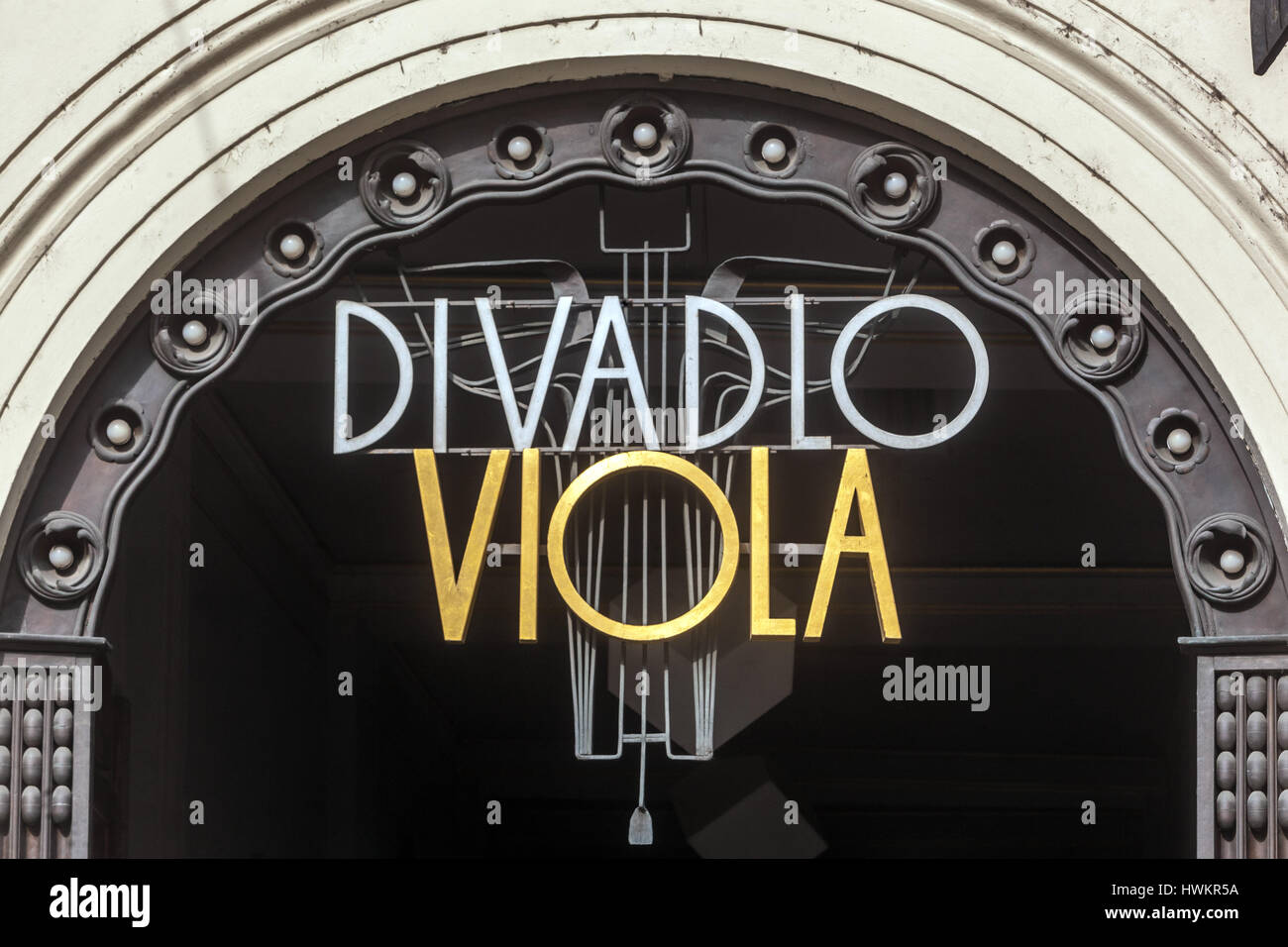 Art Nouveau facade of the Divadlo Viola (Theatre) on Narodni trida ...