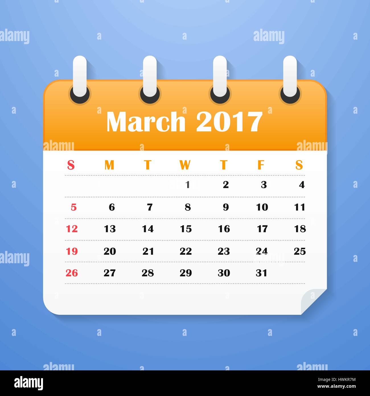 USA Calendar for March 2017. Week starts on Sunday Stock Vector Image ...