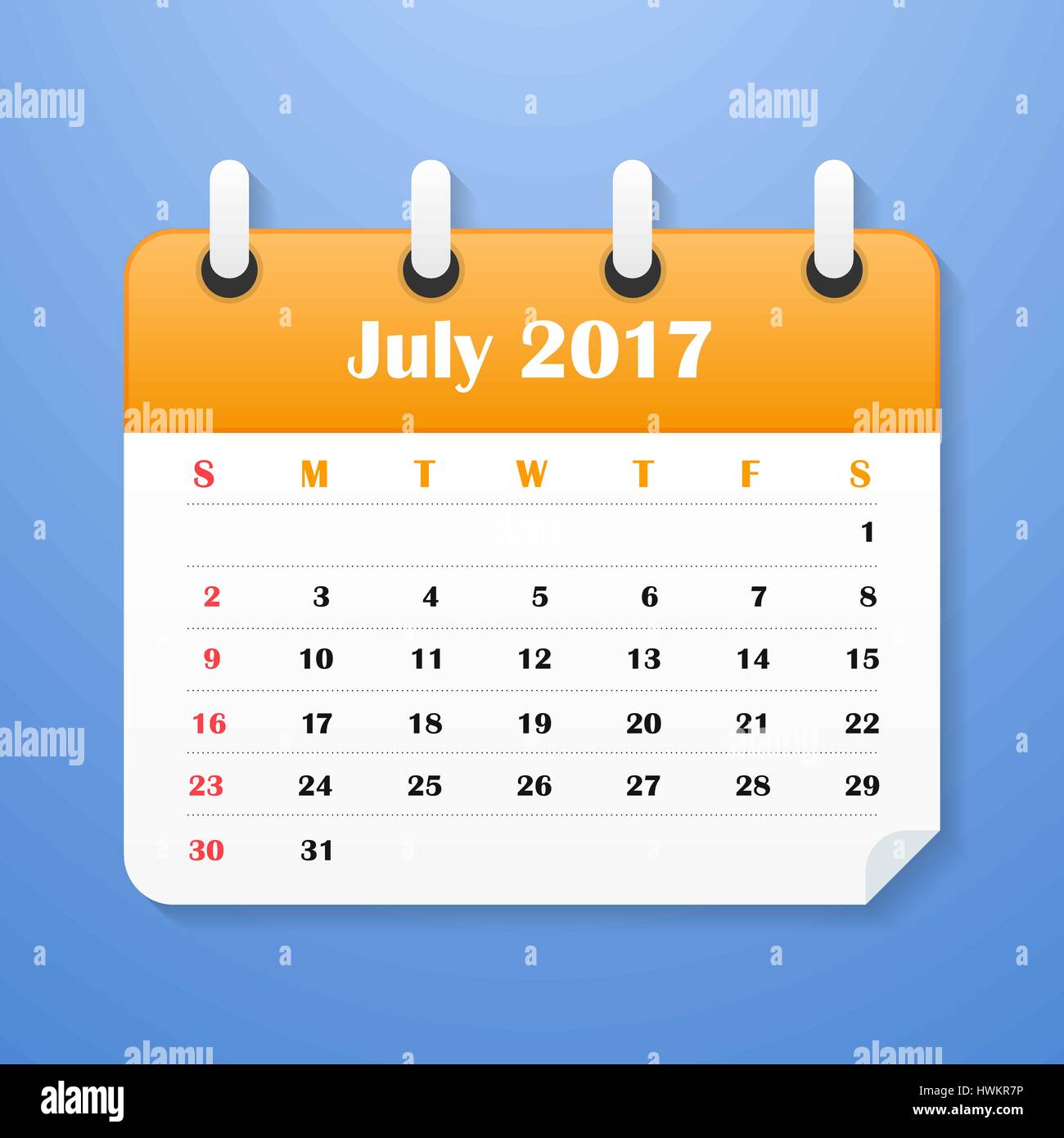 2017 july calendar week starts on sunday hi-res stock photography and ...