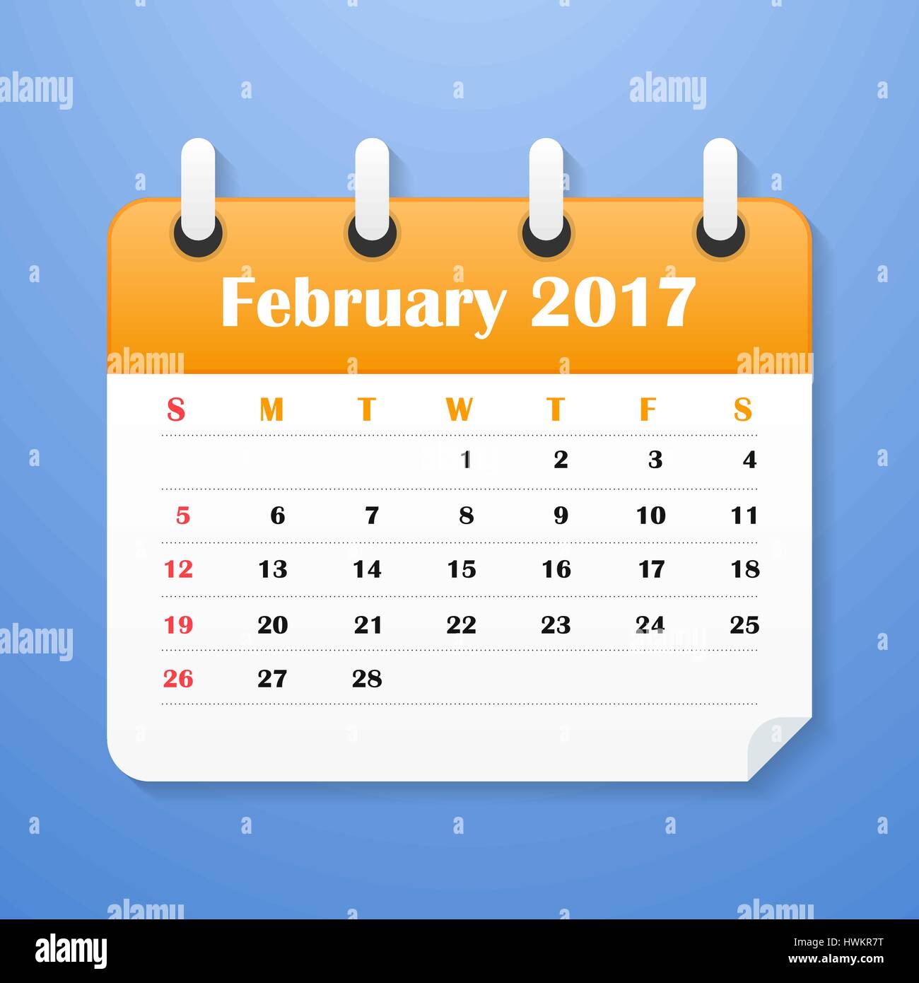 USA Calendar for February 2017. Week starts on Sunday Stock Vector ...