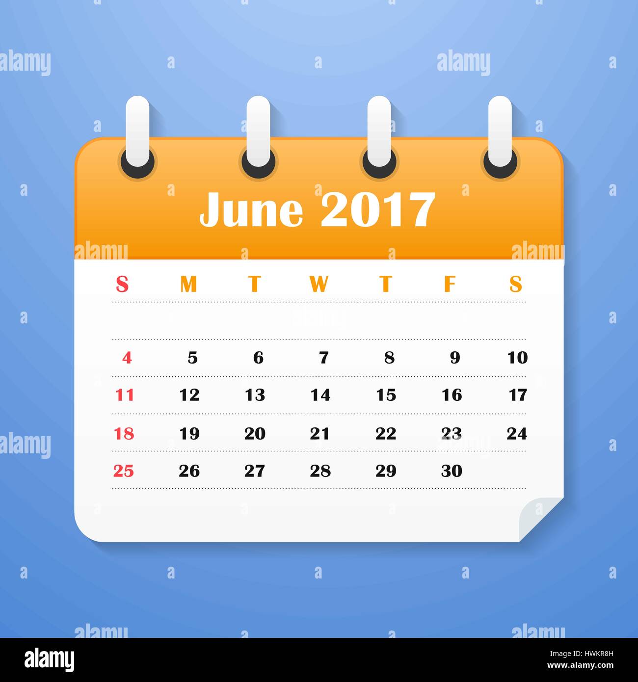 European Calendar for June 2017. Week starts on Monday. Vector ...