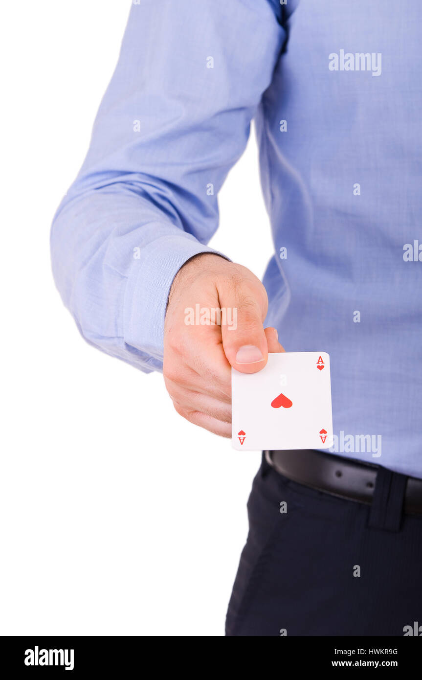 Businessman showing playing card Stock Photo - Alamy