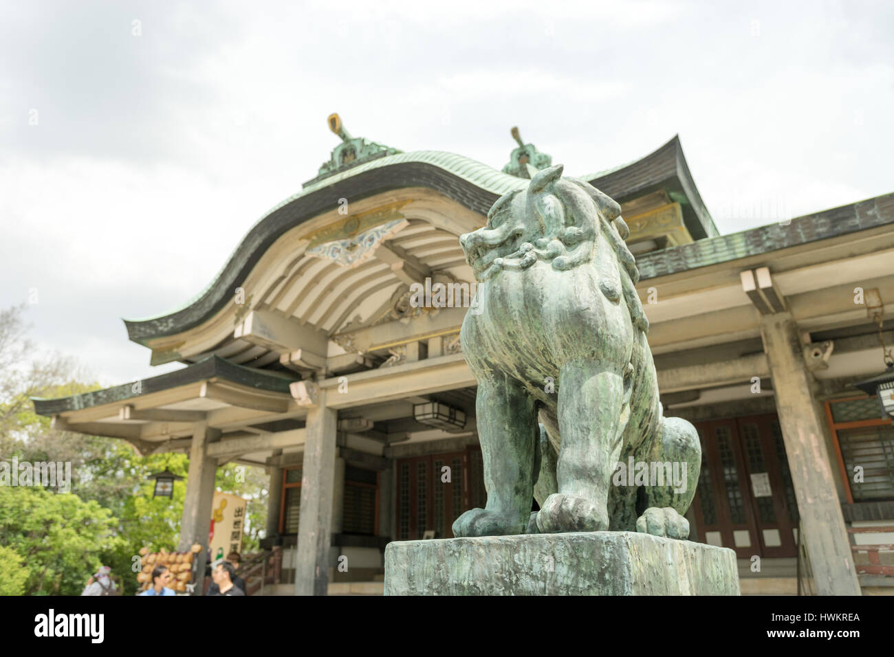 OSAKA, JAPAN CIRCA APRIL 2016: Lion statue stands guard at Hokoku ...