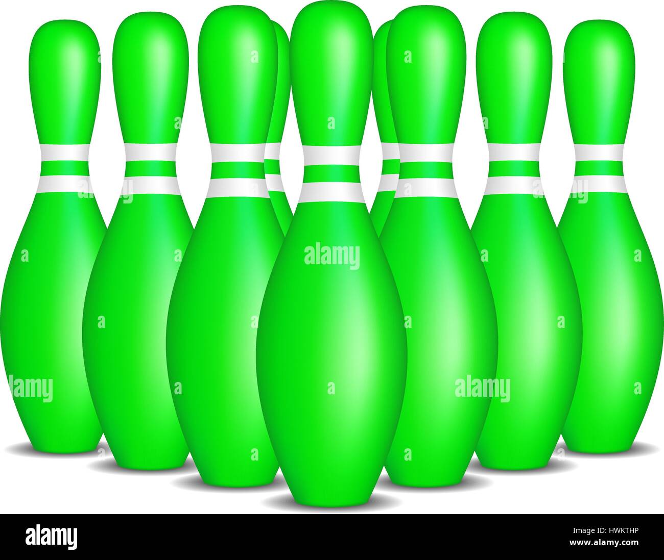 Bowling pins in green design with white stripes standing in formation ...