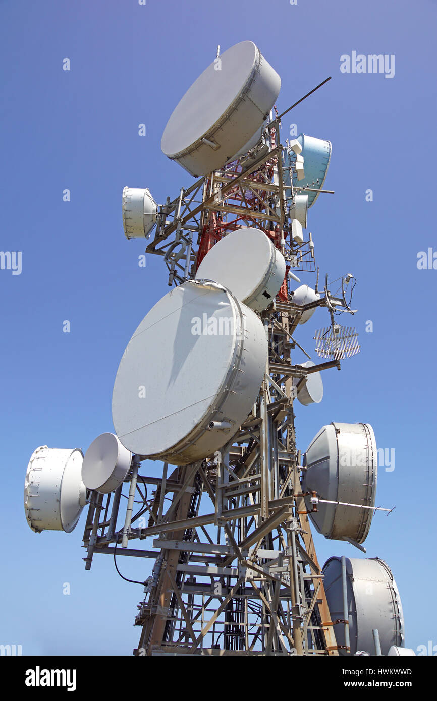 comunications antenna and telecommunications repeaters Stock Photo - Alamy