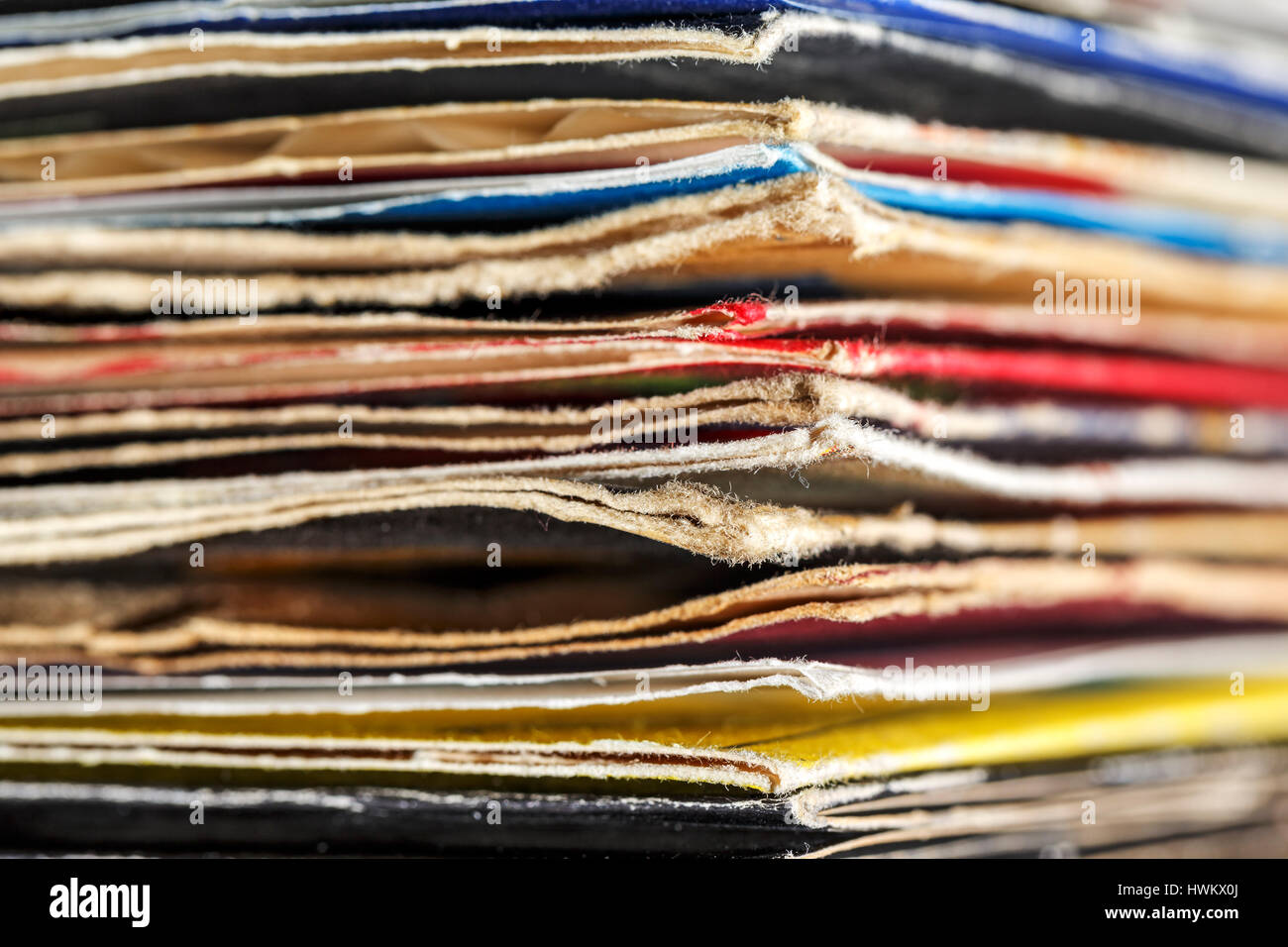 Stack of old vinyl records that are in colorful covers Stock Photo - Alamy