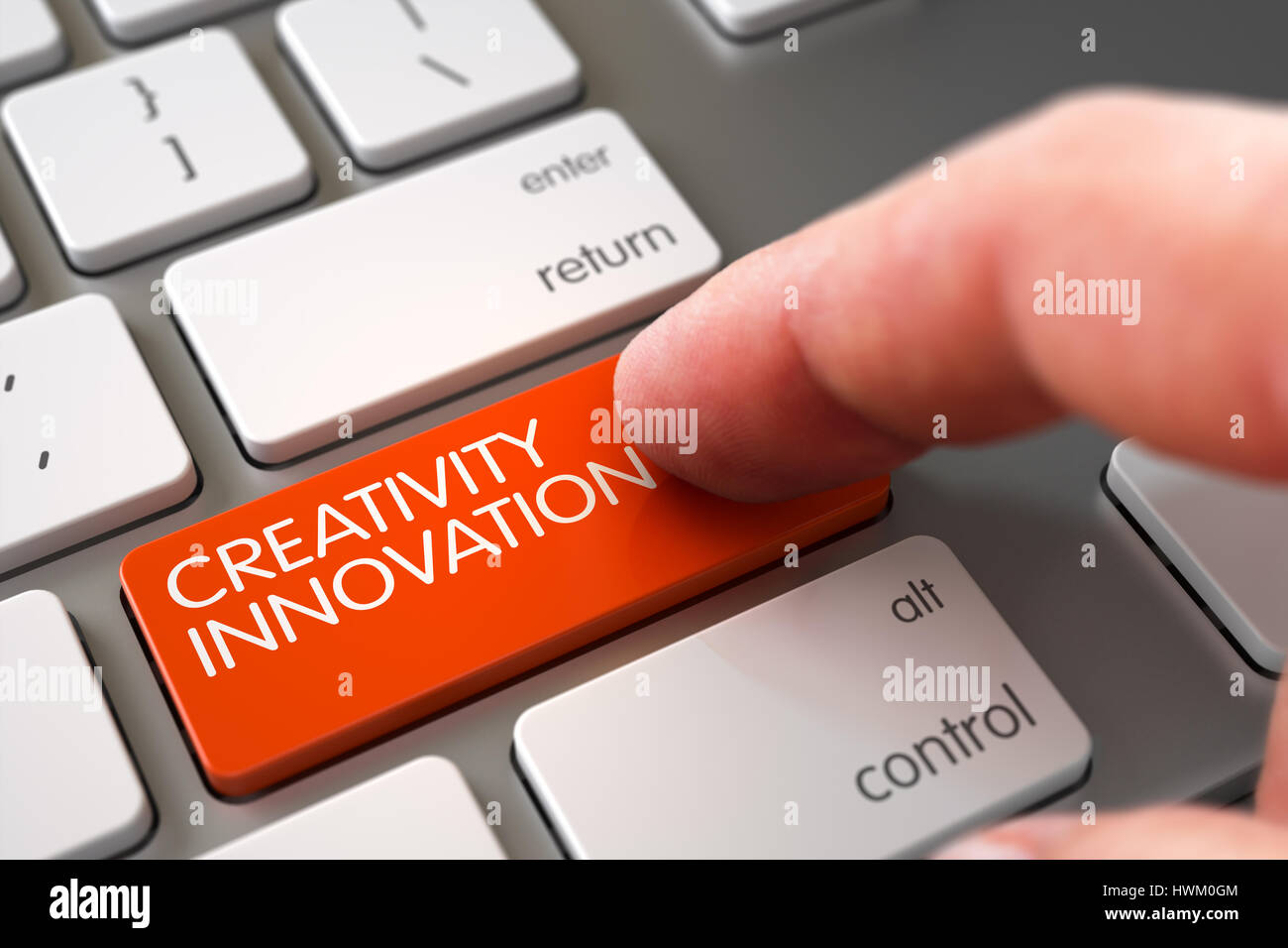 Hand Touching Creativity Innovation Button. 3d Stock Photo - Alamy