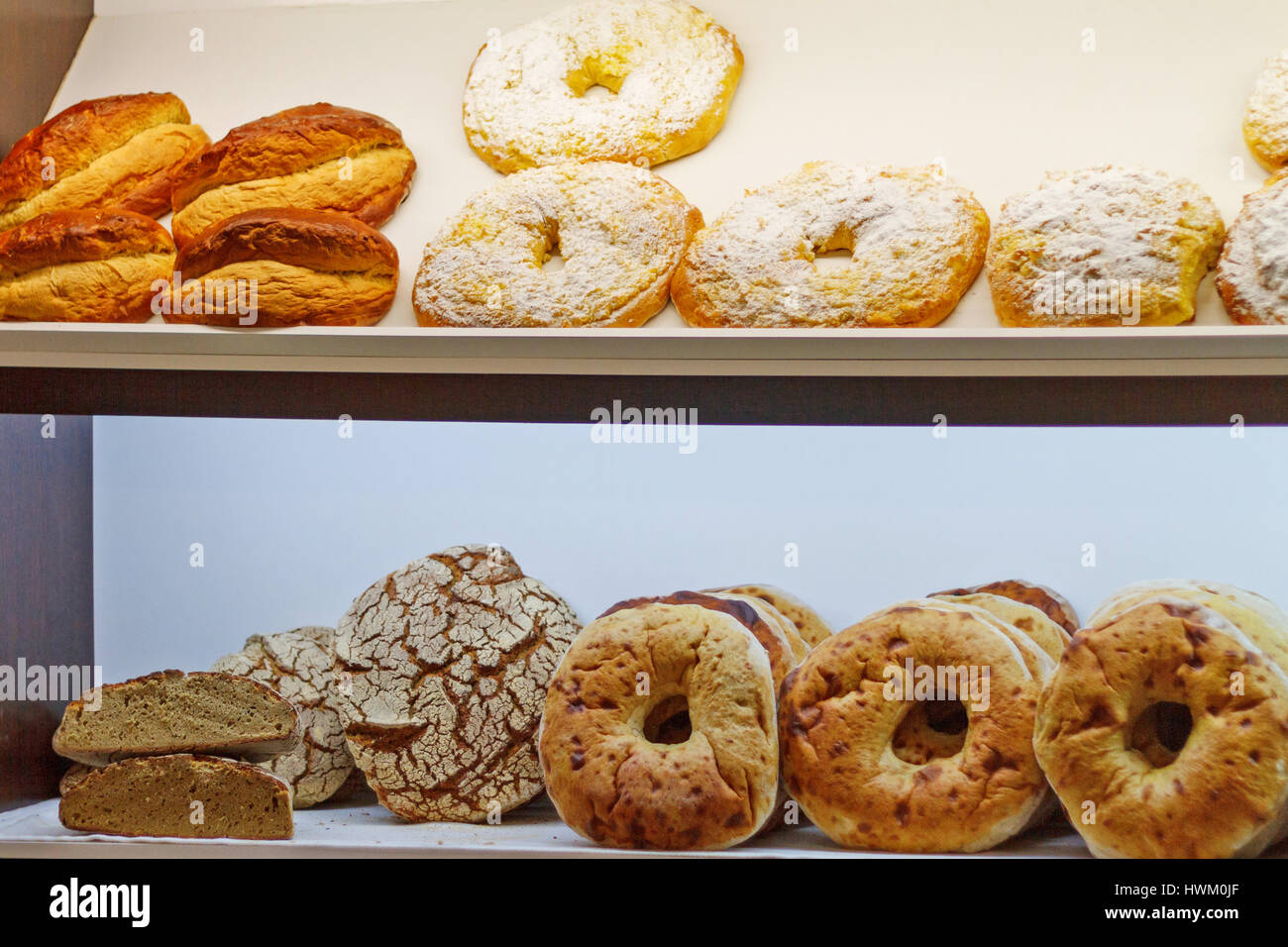 Showcase of pastry,bakery, cafe baking snacks sweets Stock Photo - Alamy