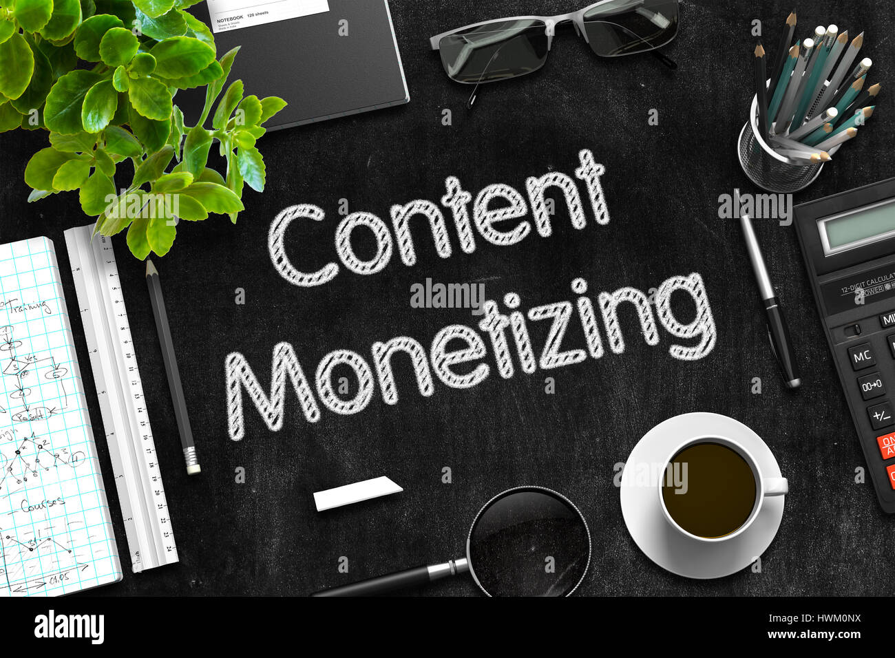 Content Monetizing on Black Chalkboard. 3D Rendering Stock Photo - Alamy