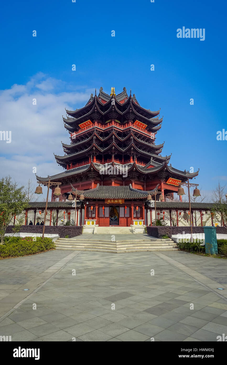 CHONGYUANG TEMPLE, CHINA - 29 JANUARY, 2017: Beautiful red and black ...