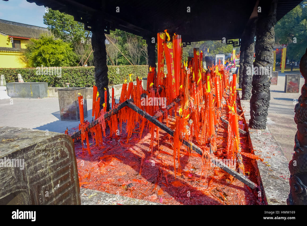 CHONGYUANG TEMPLE, CHINA - 29 JANUARY, 2017: Wooden table structure ...
