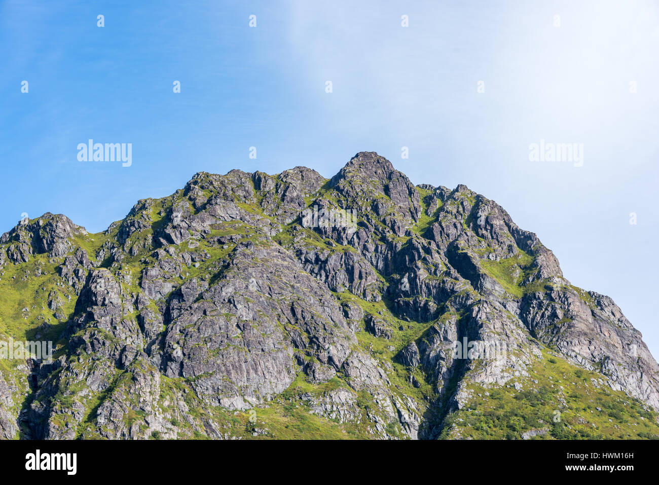Colorful summer landscape with sharp mountain peaks in Norway Stock ...
