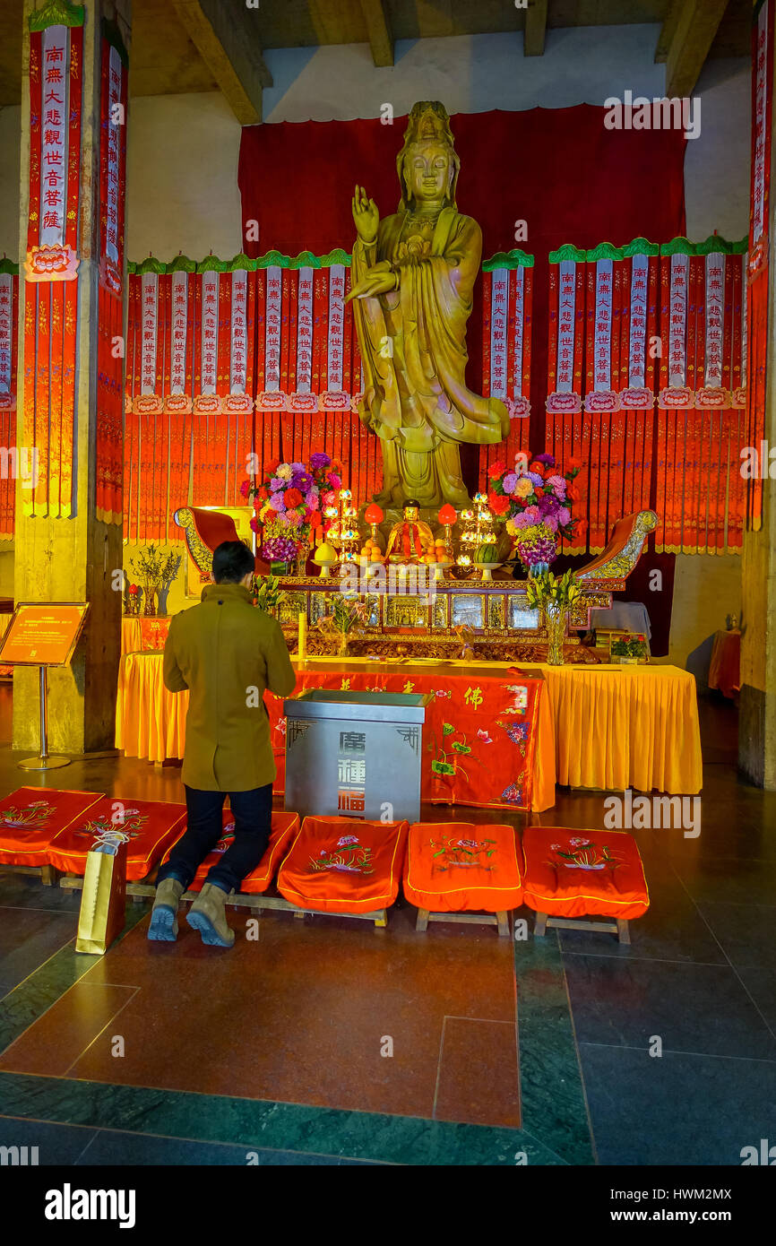 SHANGHAI, CHINA - 29 JANUARY, 2017: Religious alter in yellow and red ...