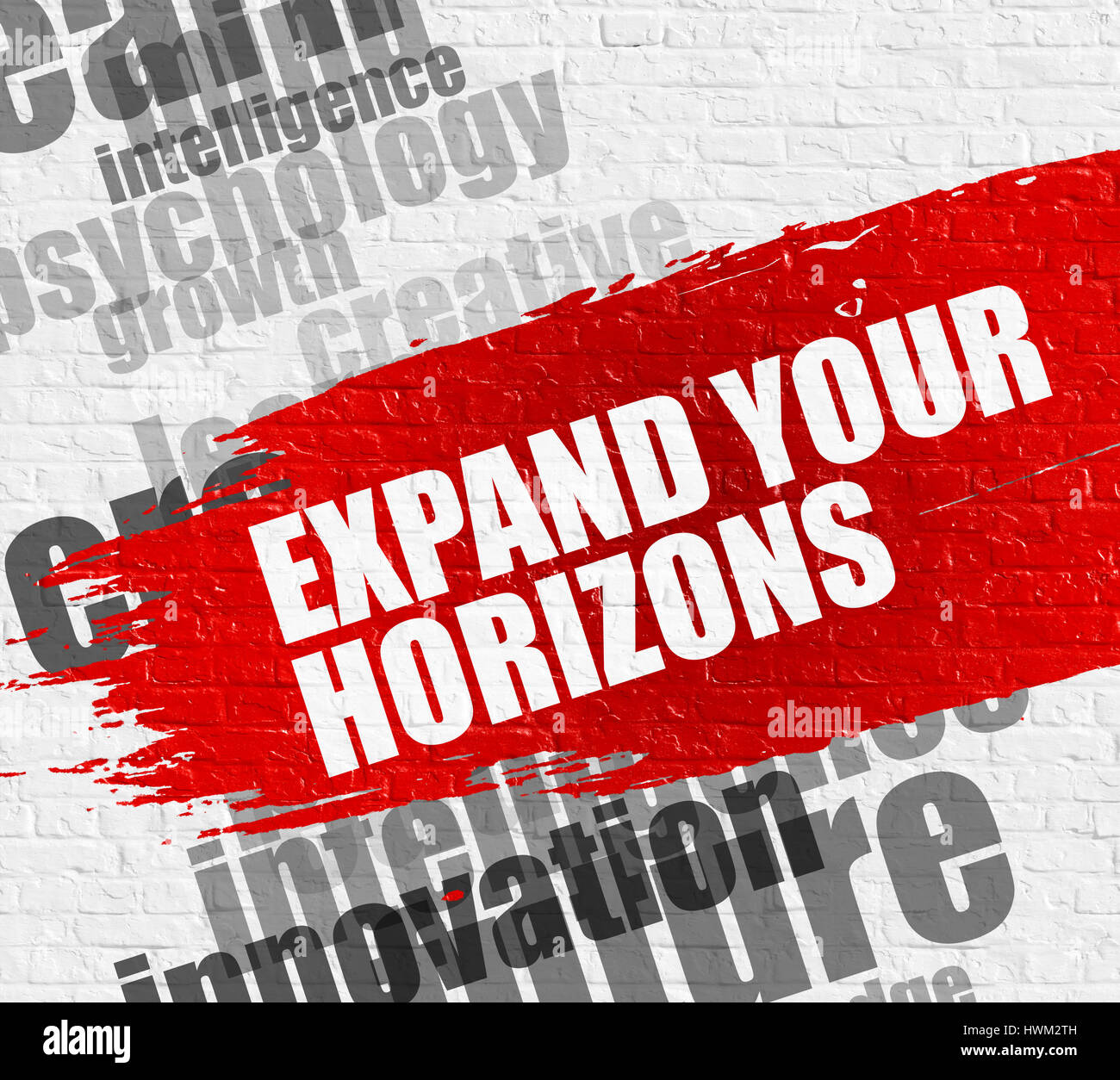 Expand Your Horizons on Brickwall Stock Photo - Alamy