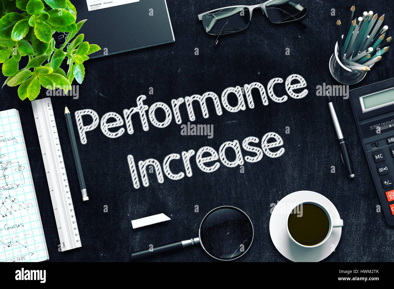 Performance Increase on Black Chalkboard. 3D Rendering Stock Photo - Alamy