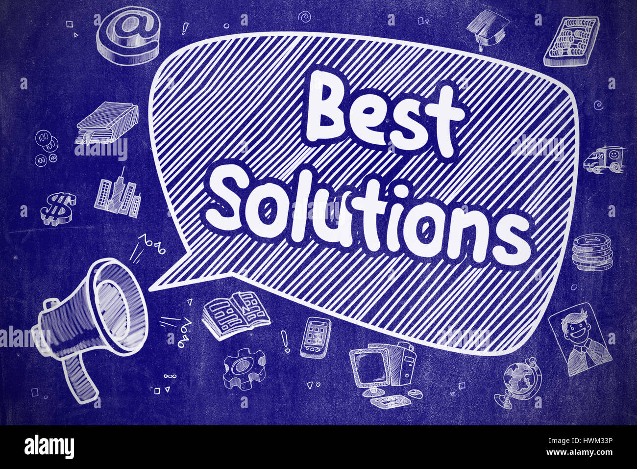 Best Solutions - Cartoon Illustration on Blue Chalkboard Stock Photo ...