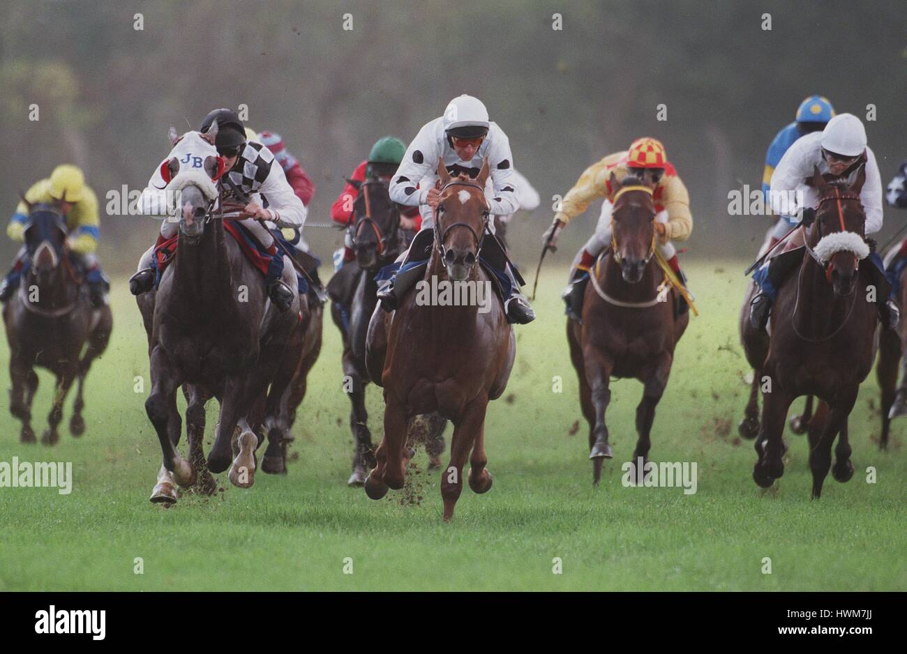 WARWICK RACES. HEAD ON RACING GENERAL VIEW 29 August 1997 Stock Photo ...