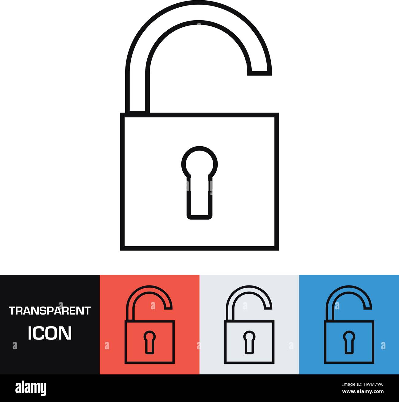 Transparent open padlock icon. Vector icon on different types ...