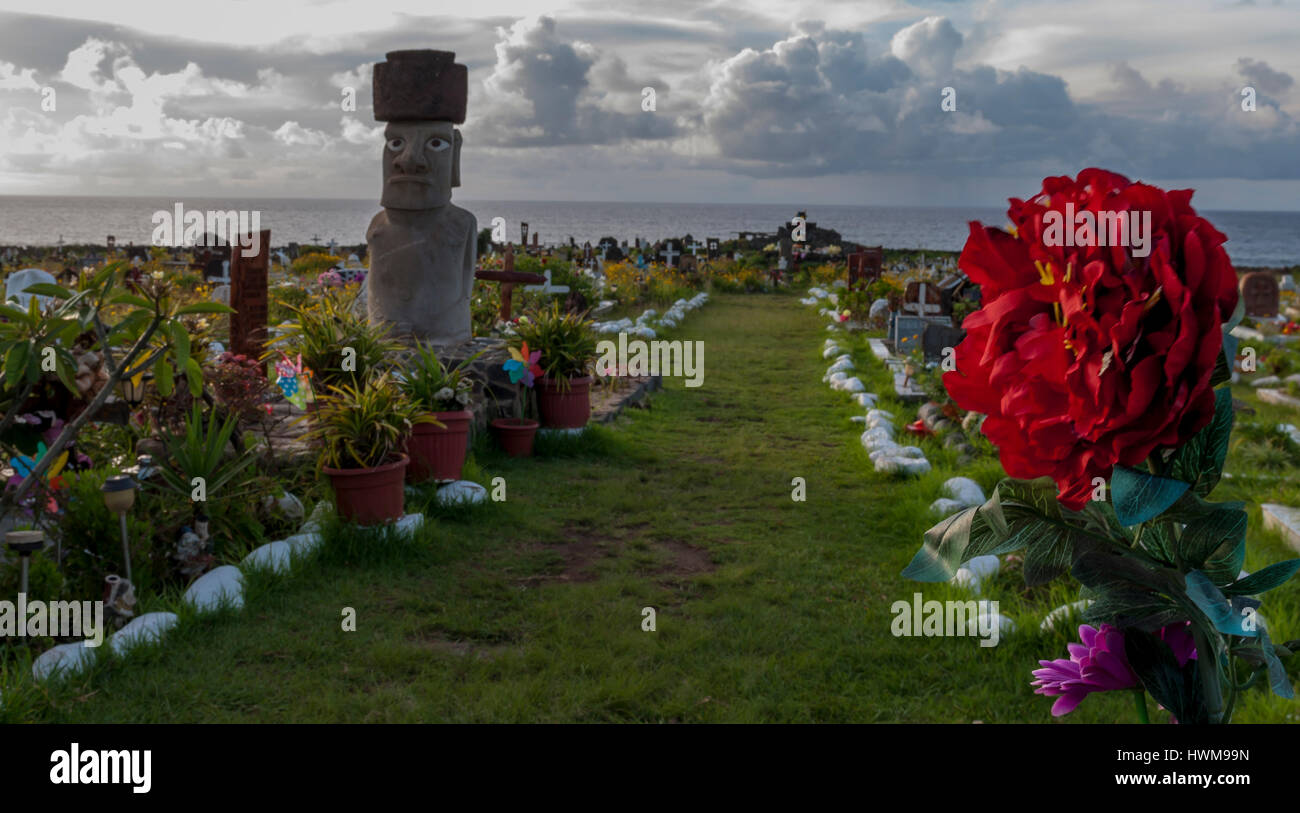 Cemetary at hanga Roa, Easter Island , Chile Stock Photo - Alamy