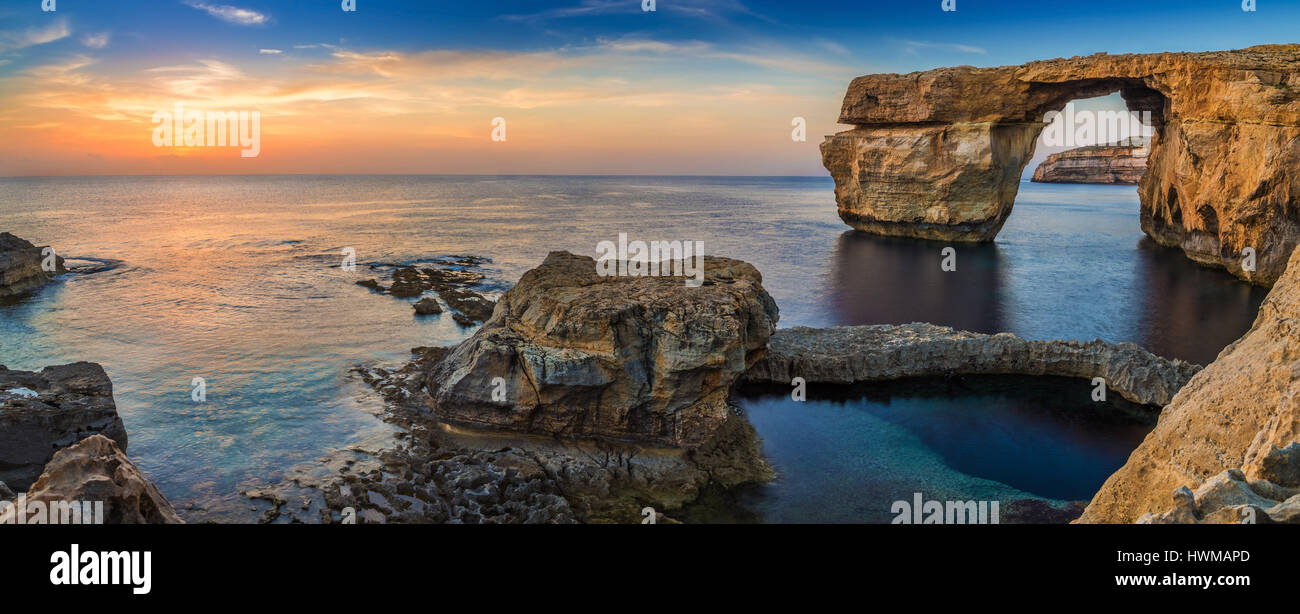 Gozo, Malta - Panoramic view of the beautiful Azure Window, a natural ...