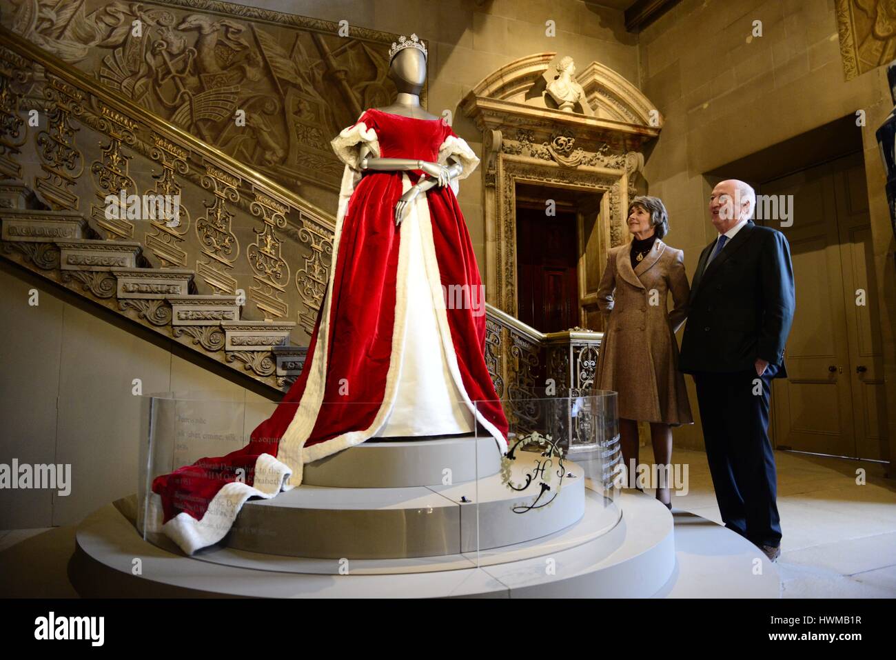 The Duke and Duchess of Devonshire are shown with a dress worn by the ...