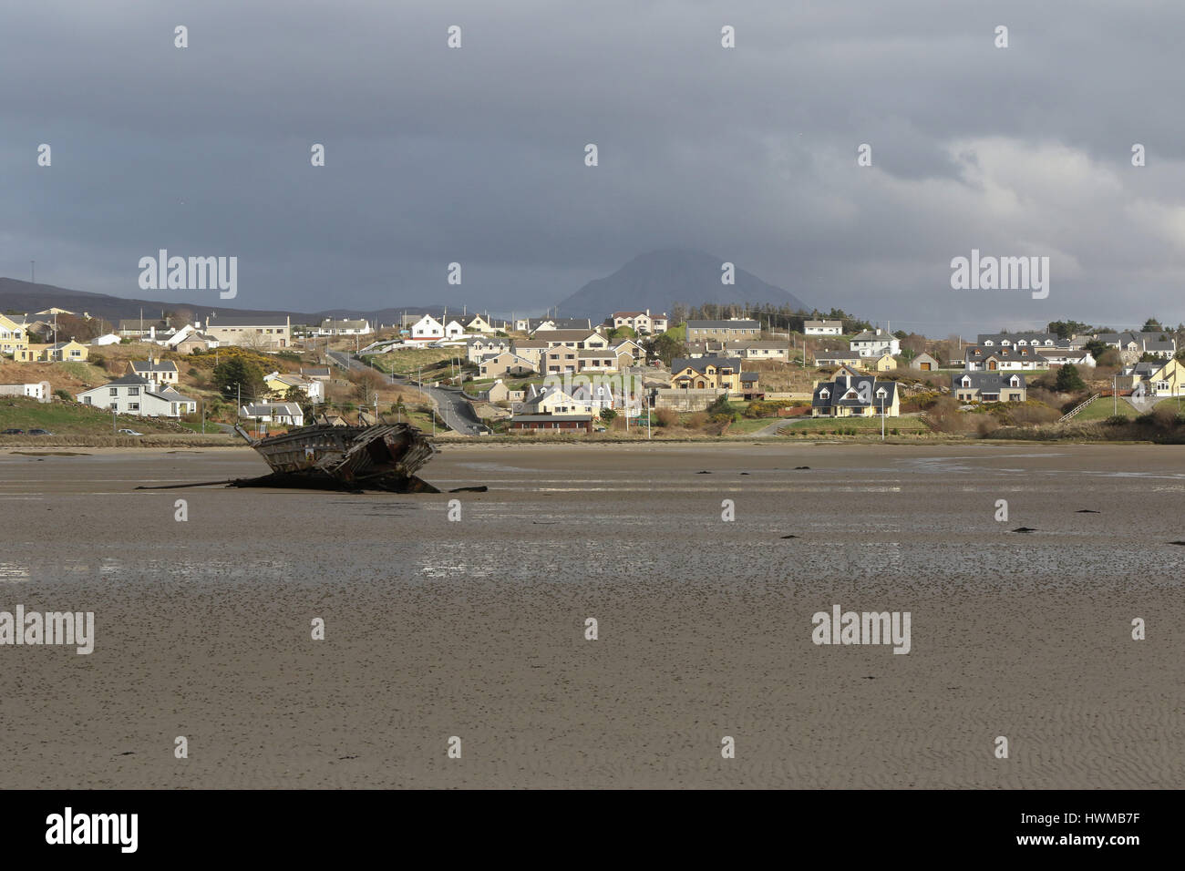 The wreck of a wooden fishing boat at Bunbeg, County Donegal, Ireland ...