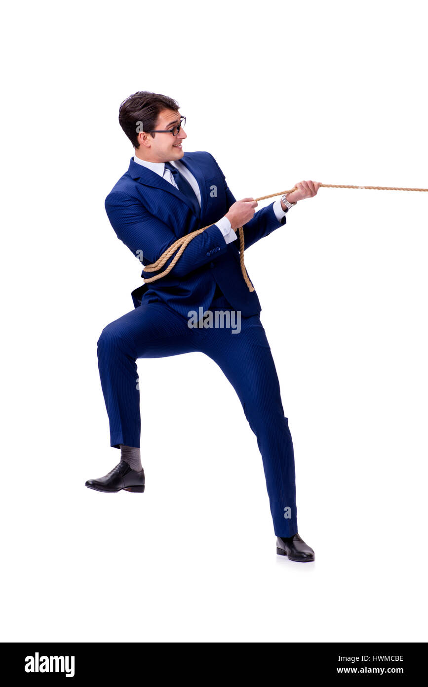 Businessman caught with rope lasso isolated on white Stock Photo - Alamy