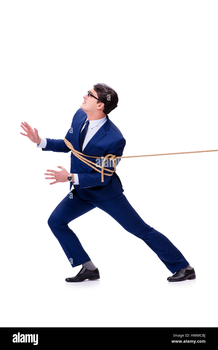 Businessman caught with rope lasso isolated on white Stock Photo - Alamy