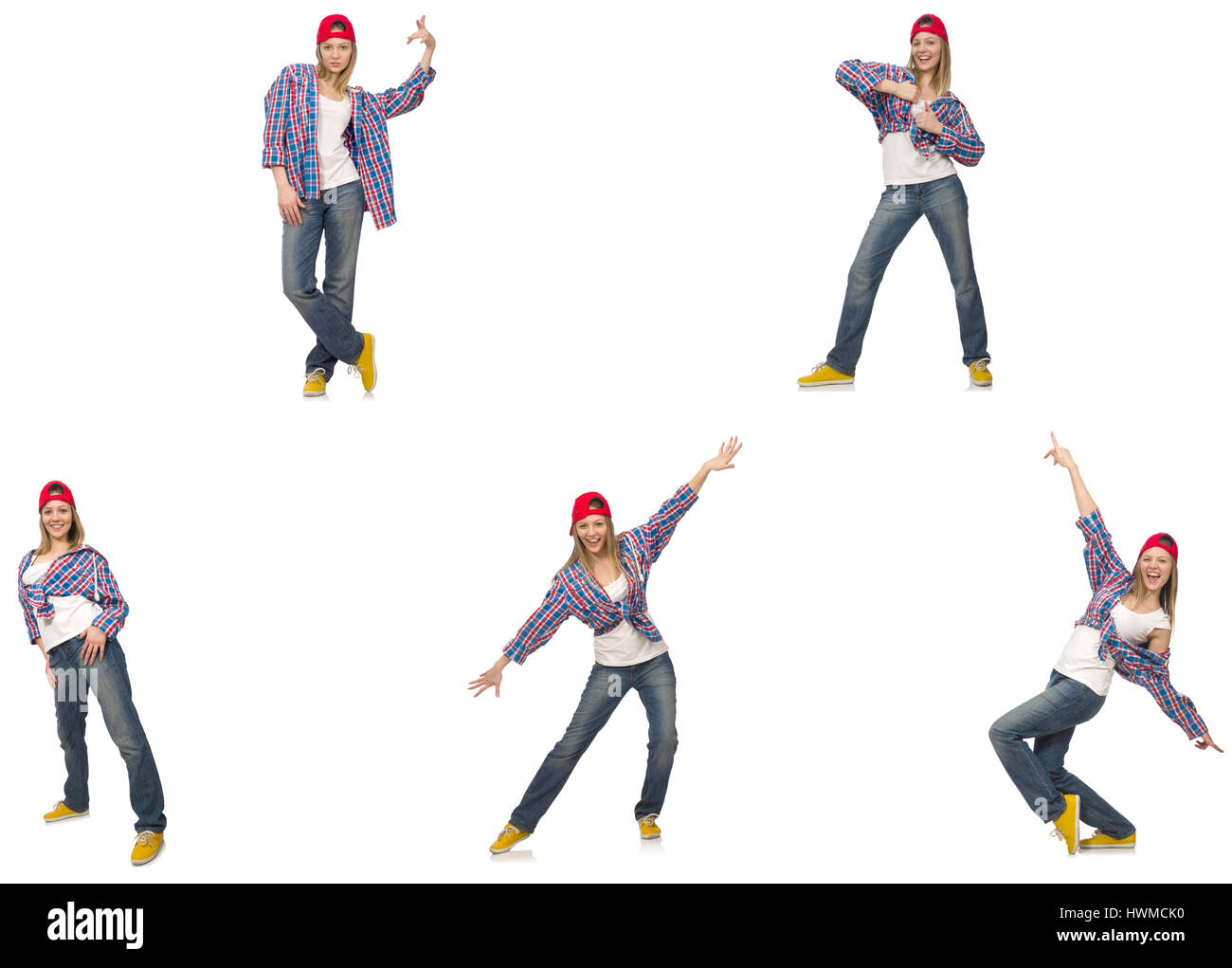 Collage of woman dancing isolated on white Stock Photo - Alamy