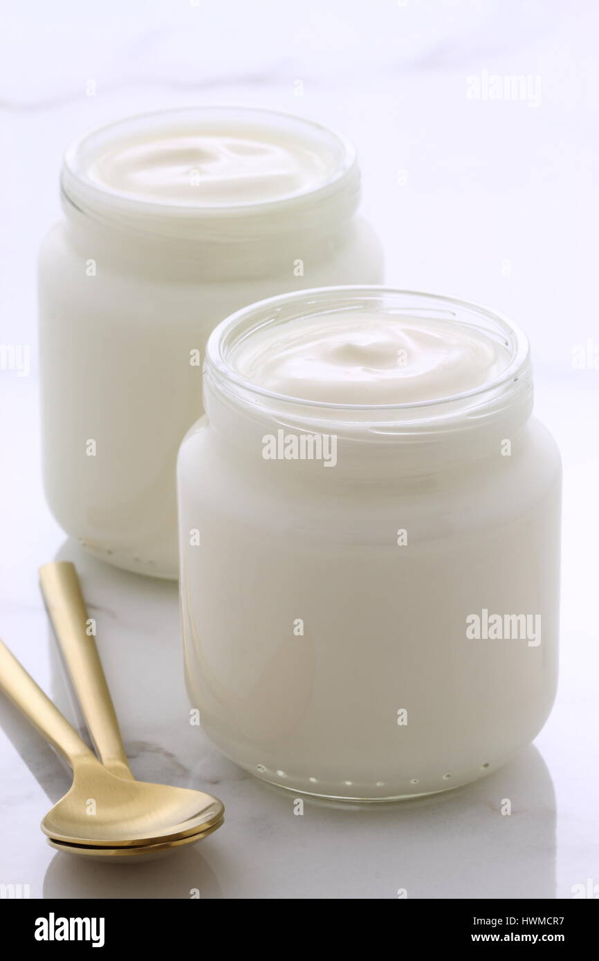Delicious, nutritious and healthy fresh plain yogurt on vintage italian ...